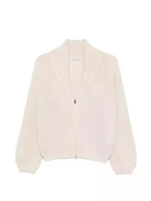ELY ELY Ribbed Knit Zip-up Cardigan