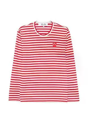Play Comme Des Garcon Striped Heart-patch T-shirt - Red