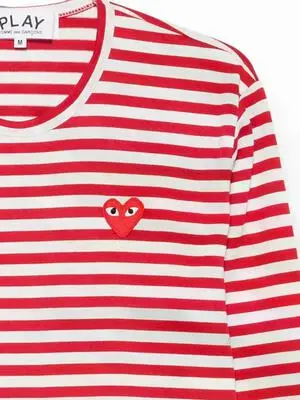 Play Comme Des Garcon Striped Heart-patch T-shirt
