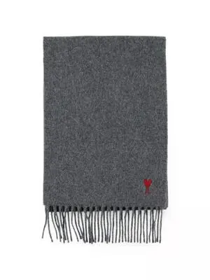 AMI Paris De Coeur Fringed Scarf - Grey