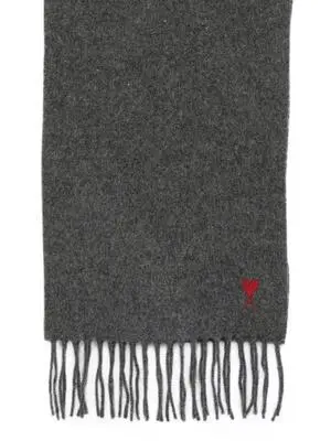 AMI Paris De Coeur Fringed Scarf - Grey