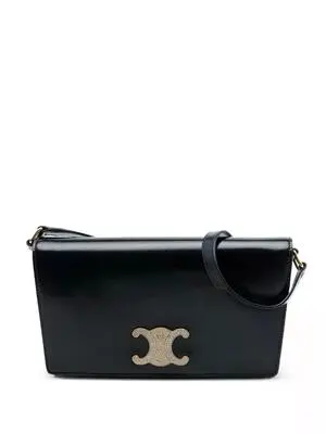 Celine Shiny Calfskin Triomphe Shoulder Bag - Black