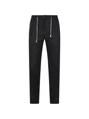 Eleventy Herringbone Pattern Drawstring Trousers - Black
