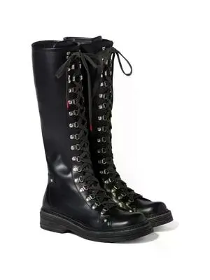 Miu Miu Leather Knee-high Lace-up Boots With Chunky Sole