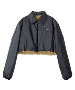 Miu Miu Technical Fabric And Shearling Windbreaker - Grey
