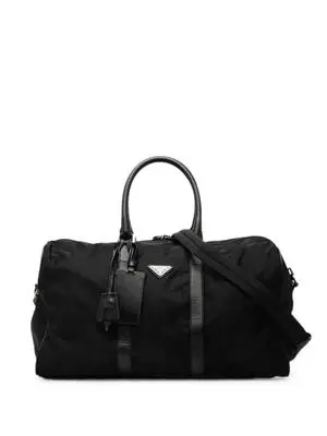 Prada Saffiano Leather Trimmed Tessuto Travel Bag - Black