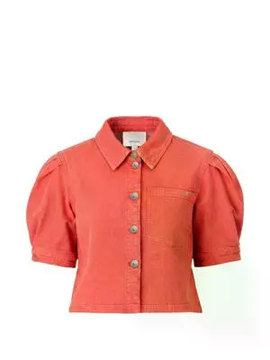 Cinq À Sept Puff-sleeve Cropped Denim Top