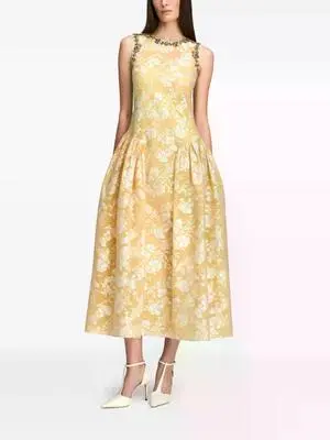 Cinq À Sept Florence Floral-jacquard Midi Dress With Crystal Embellishments