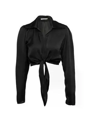PARAMIDONNA Pearl Cropped Tie-front Shirt