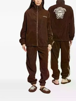 Versace Logo-embroidered Terry Track Pants - Brown