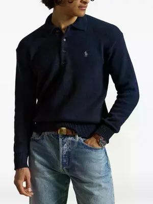 Polo Ralph Lauren Logo-embroidered Button-placket Sweater - Blue