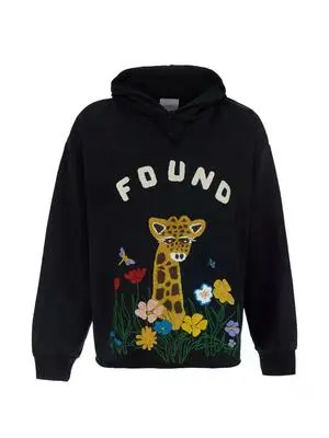 FOUND Logo-embroidered Bouclé-patch Hoodie - Black
