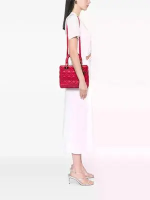 Dior 2014 Medium Lambskin Cannage Lady Satchel - Pink