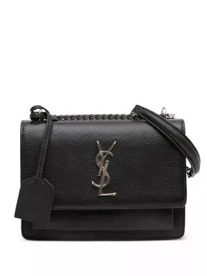 Saint Laurent Grained Calfskin Monogram Sunset Crossbody Bag - Black