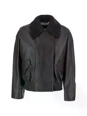 IVY OAK Laila Textured-collar Leather Jacket - Brown