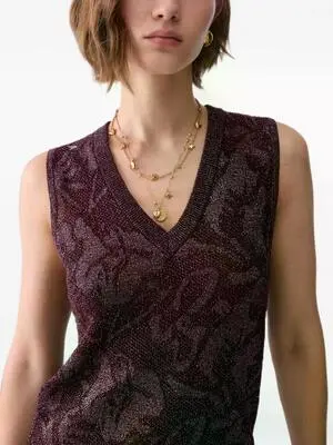 Liu Jo Floral Jacquard Metallic Sleeveless Top - Purple