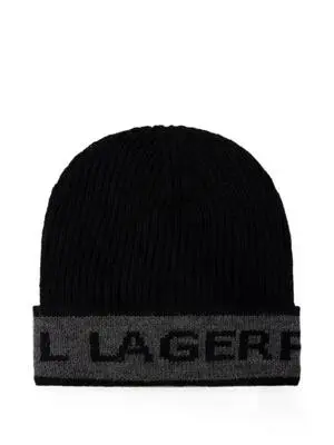Karl Lagerfeld Logo-intarsia Ribbed Beanie Hat - Black