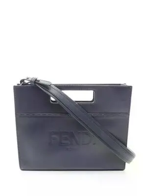 Fendi 2010s Cut-out Handle Leather Tote Bag - Blue