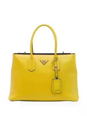 Prada Saffiano Cuir Double Tote Bag - Yellow