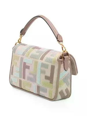Fendi 2010-2026 Mini Zucca Embroidered Canvas Baguette Satchel - Neutrals