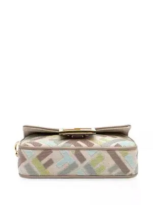 Fendi 2010-2026 Mini Zucca Embroidered Canvas Baguette Satchel