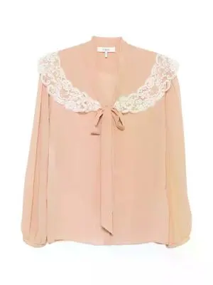 Chloé Chloé Lace-Trimmed Silk Georgette Blouse Neutrals