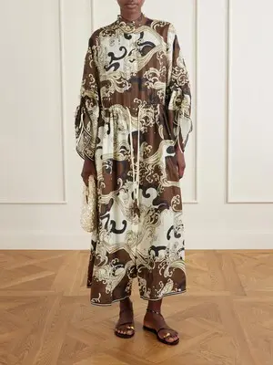 ALEMAIS Otis Printed Ramie Midi Dress - Brown