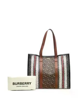 Burberry 2018-2023 Tb Monogram E Canvas Stripe Book Tote Bag