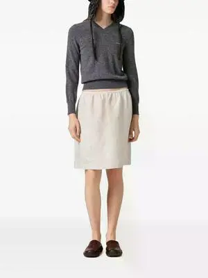 Miu Miu V-neck Wool Cardigan With Intarsia Logo