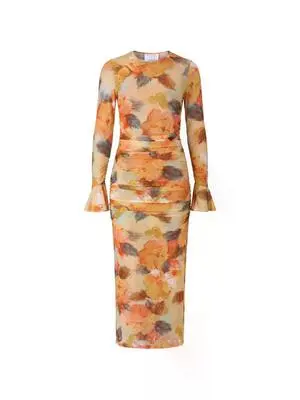 Cinq À Sept Floral Print Ruched Maxi Dress - Orange