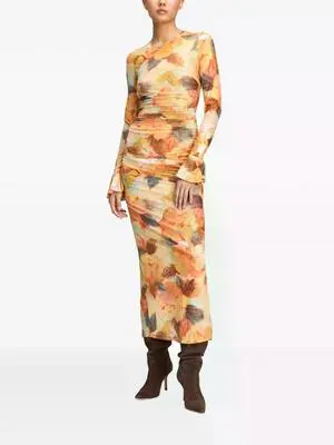 Cinq À Sept Floral Print Ruched Maxi Dress - Orange