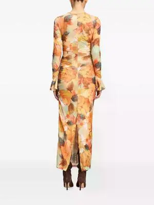 Cinq À Sept Floral Print Ruched Maxi Dress - Orange