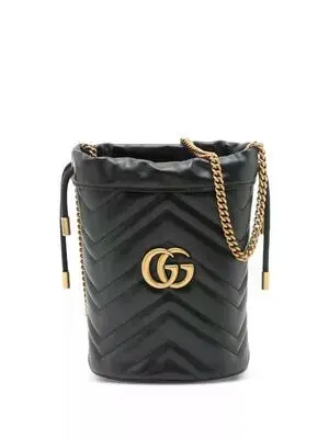 Gucci Small Gg Marmont Leather Matelassé Bucket Bag - Black