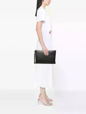 Saint Laurent 2019 Chevron Calfskin Cassandre Document Holder Clutch Bag - Black