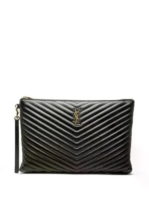 Saint Laurent Chevron Calfskin Cassandre Document Holder Clutch Bag - Black