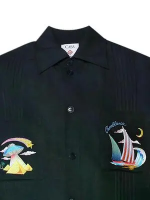 Casablanca Dark Grey Phantasmagoria Embroidered Short Sleeve Shirt - Black