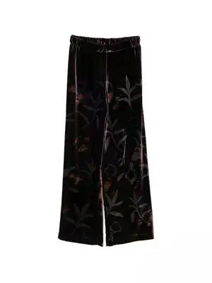 WHYCI MILANO Floral Print Velvet Wide-leg Trousers