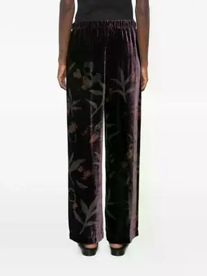 WHYCI MILANO Floral Print Velvet Wide-leg Trousers