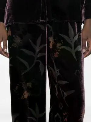 WHYCI MILANO Floral Print Velvet Wide-leg Trousers