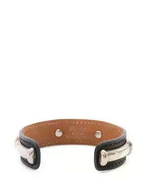 Hermès Leather Bangle With -tone Metal Detail - Silver