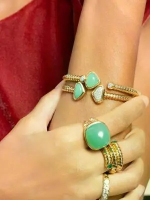 Marina B Trisolina Heart Bracelet In 18k Yellow With Diamonds And Chrysoprase