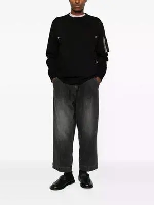 Sacai Long-sleeve Crew Neck Sweater With Zip Pocket