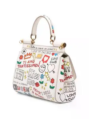Dolce & Gabbana Small Dauphine Graffiti Printed Leather Miss Sicily Satchel