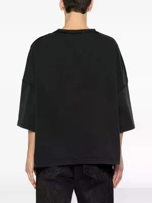 STAY HUMAN ON EARTH Raw-edge Drop-shoulder T-shirt