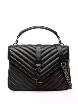 Saint Laurent 2016 Medium Chevron Sheepskin Monogram College Satchel - Black