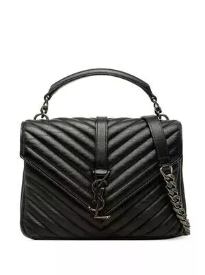 Saint Laurent Medium Chevron Sheepskin Monogram College Satchel - Black