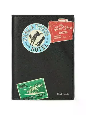 Paul Smith Hotel Stickers Leather Passport Holder - Black