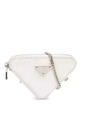 Prada Brushed Leather Triangle Chain Pouch Crossbody Bag - White