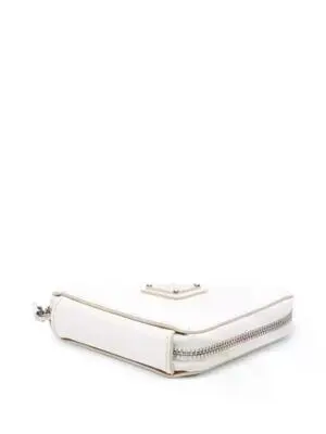 Prada Brushed Leather Triangle Chain Pouch Crossbody Bag - White