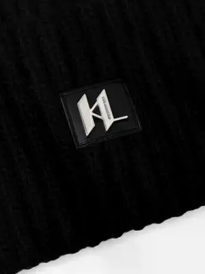Karl Lagerfeld Logo-plaque Ribbed-knit Beanie Hat